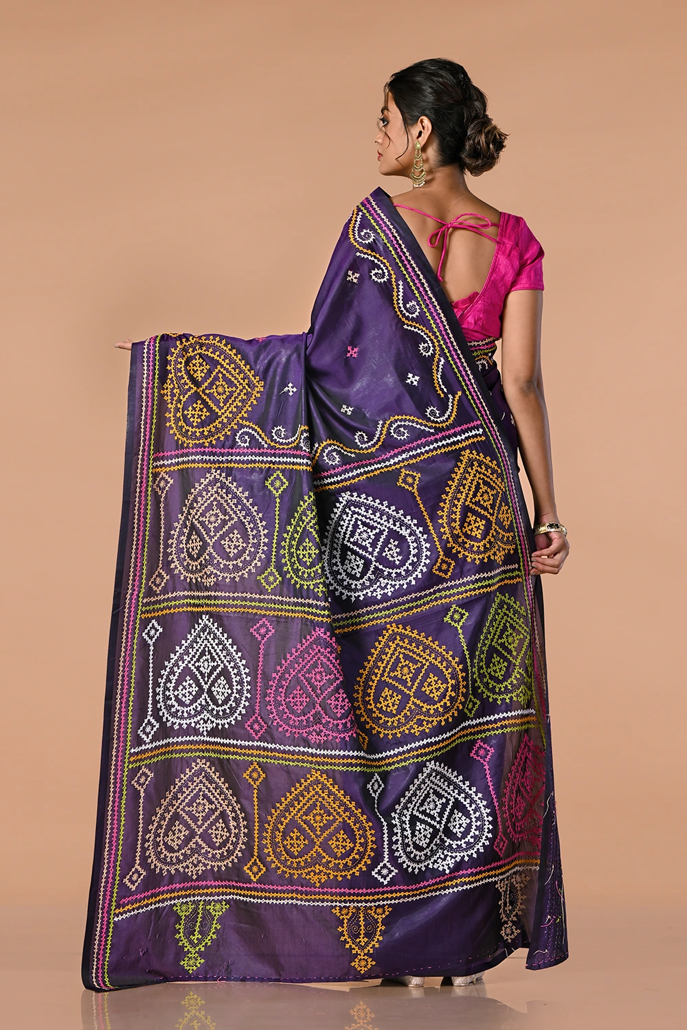 Deep Purple Kantha Stitch Saree - Priya Gopal Bishoyi