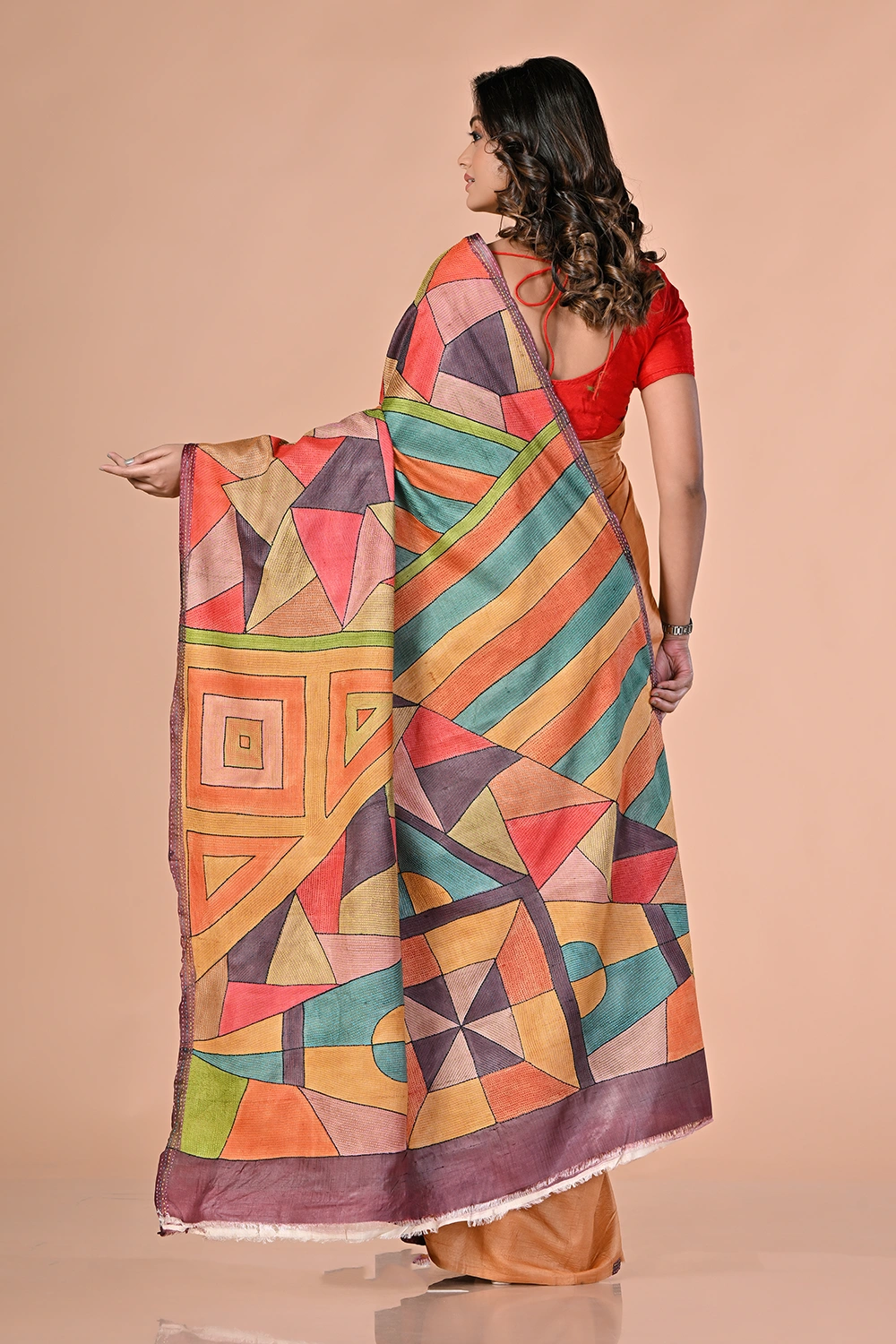 Warm Beige Pure Tussar Kantha Stitch Saree - Priya Gopal Bishoyi