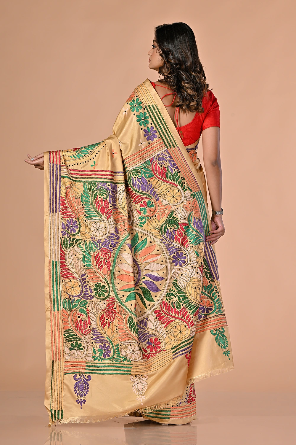 Caramel Brown Kantha Stitch Saree - Priya Gopal Bishoyi