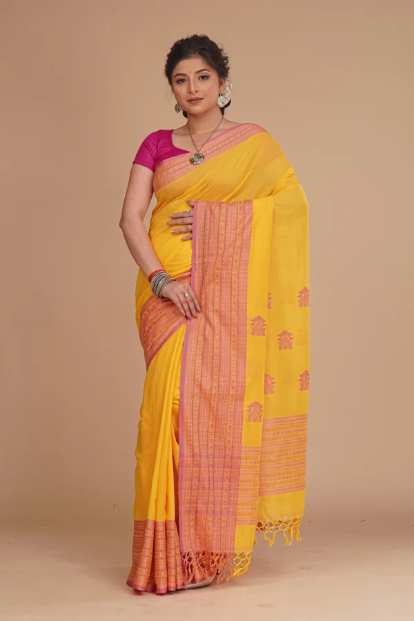 Bright Saffron Yellow Cotton Handloom Saree - Priya Gopal Bishoyi