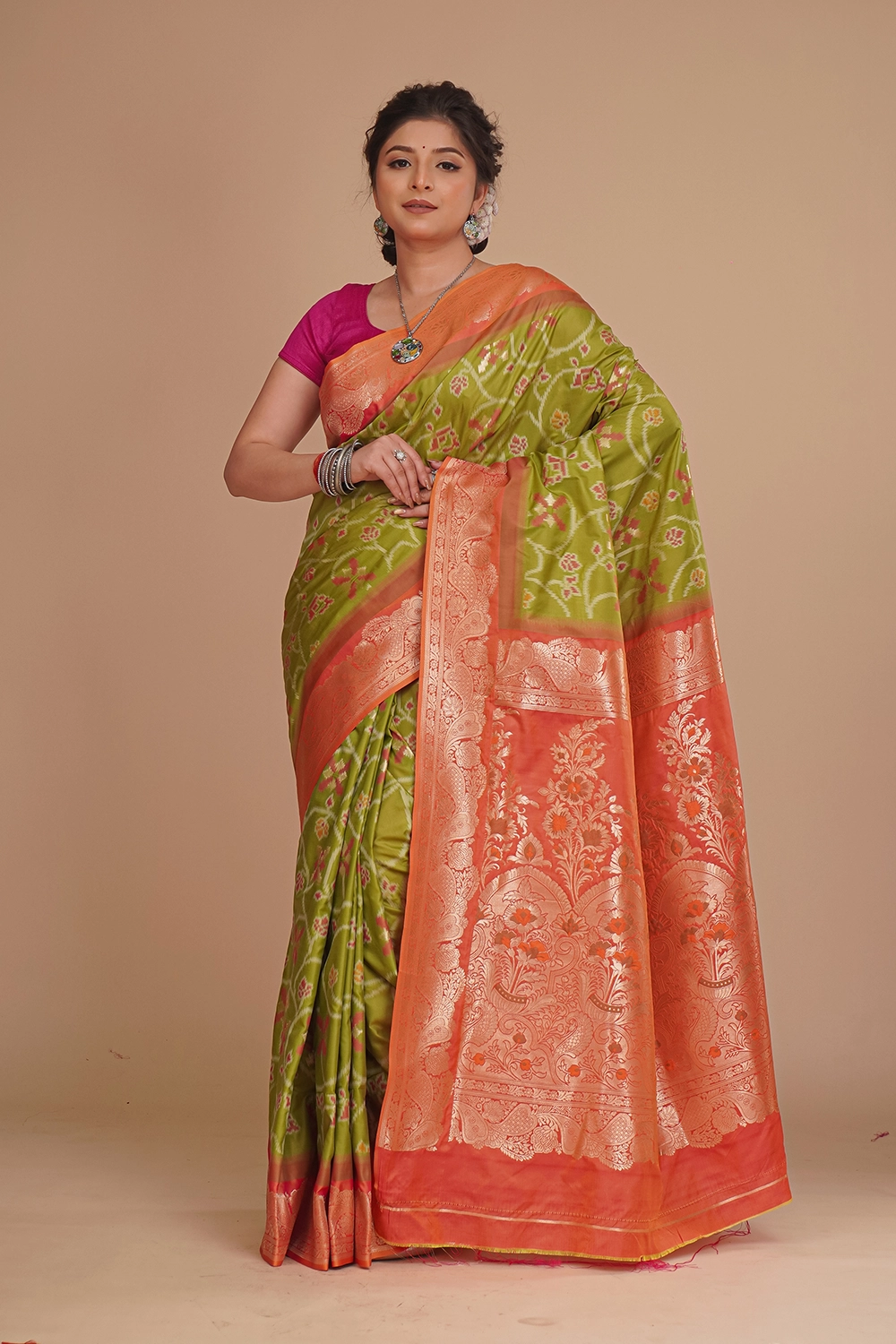 Olive Green Pochampally Saree - Priya Gopal Bishoyi