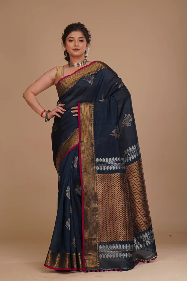 Charcoal Gray Raysilk Handloom Saree - Priya Gopal Bishoyi